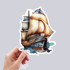 Vintage Ship Sticker and Magnet With Watercolor Effect in Vinyl ...