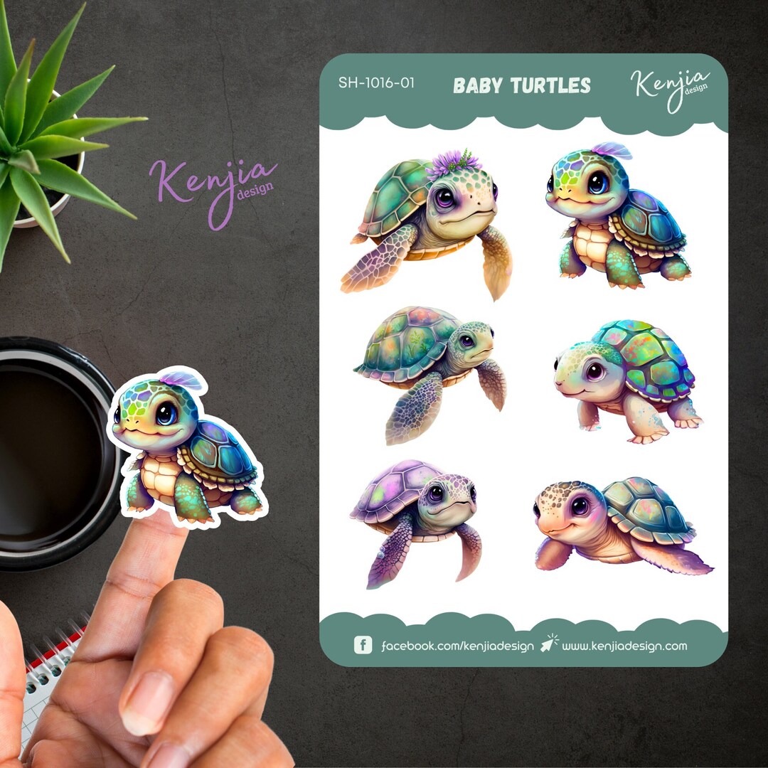 Baby Turtle Sticker Sheet, Handmade Cute Vinyl Sticker for Gift ...