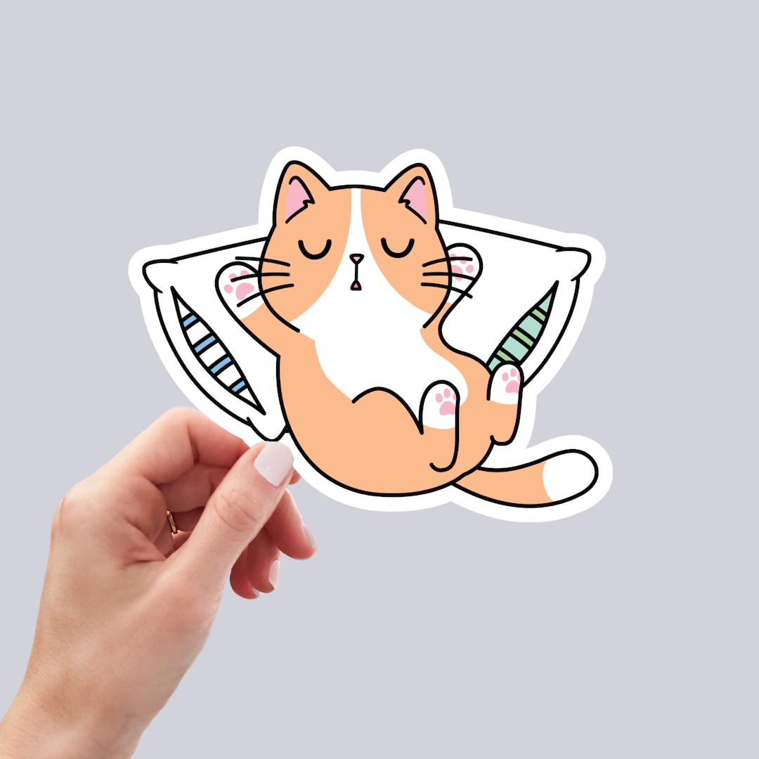 Cute Kawaii Sleeping Cat Sticker, Waterproof and Dishwasher Safe ...