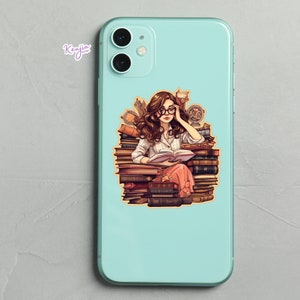 Cute Girl Reading Books Sticker and Magnet, Summer Stickers, Waterproof ...