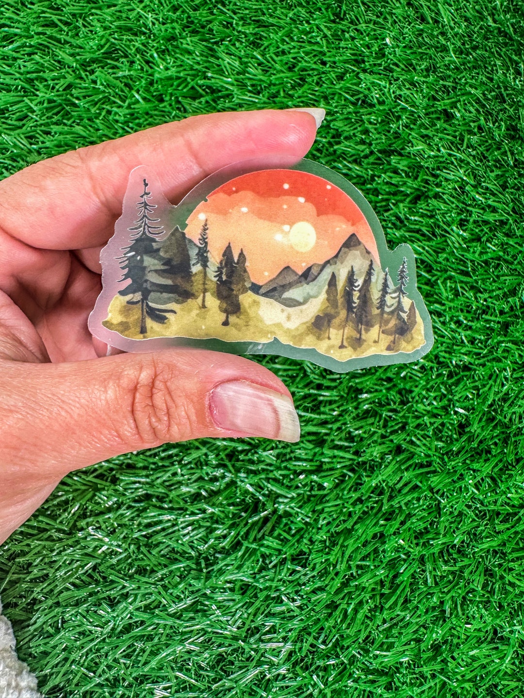 TRANSPARENT STICKERS Cute Lanscape Mountains Clear Stickers, Watercolor ...