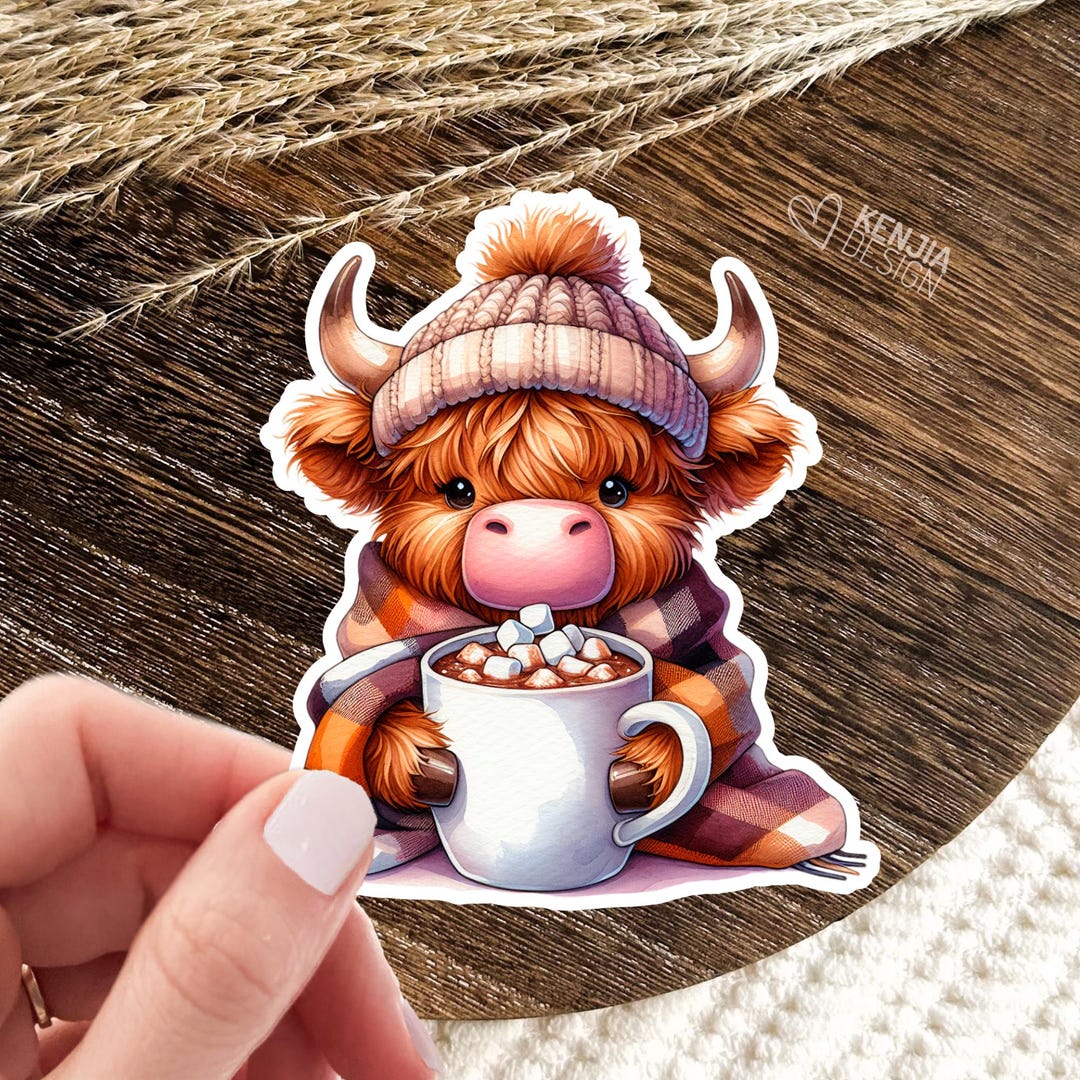 Cute Baby Highland Cow Stickers / Cacoa Farm Animal Lover / Cute Fluffy ...