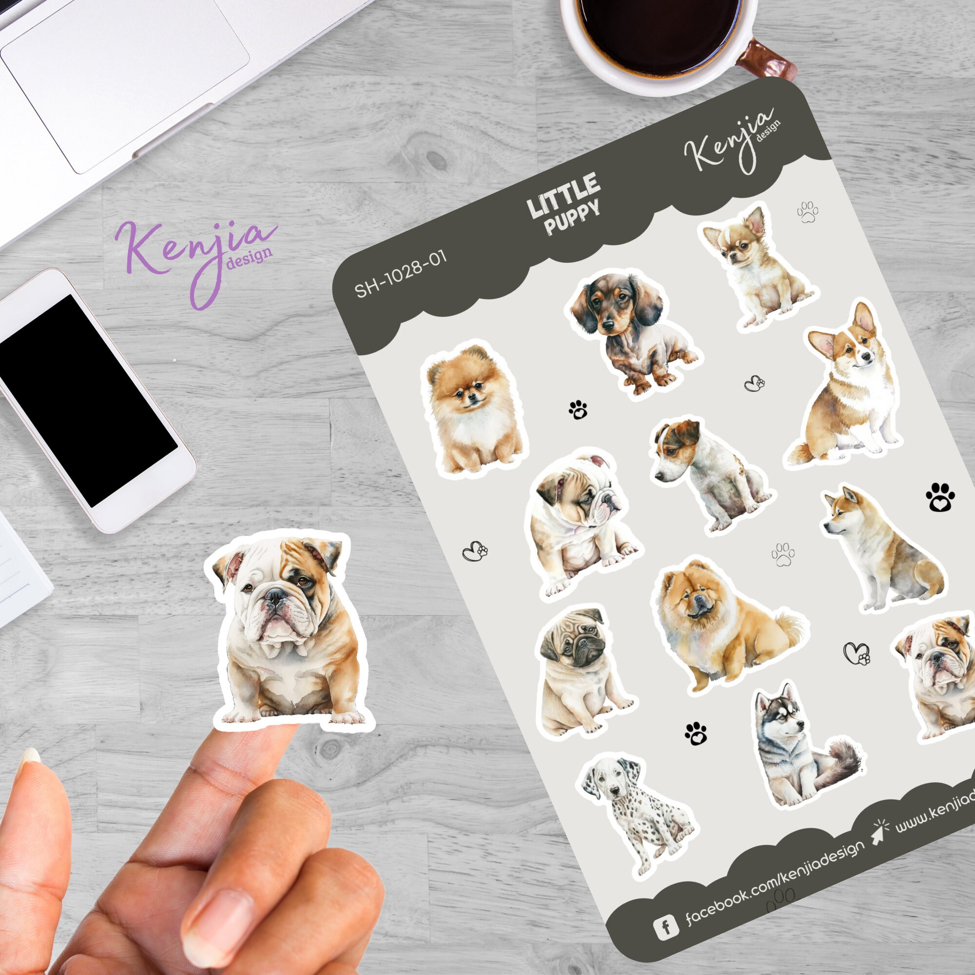 Little Puppy Dog Sticker Sheet, Handmade Cute Vinyl Sticker for Gift ...
