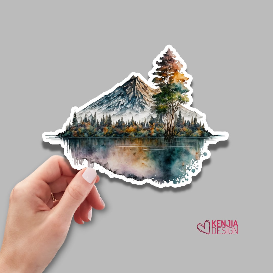 Lanscape Mountains Sticker and Magnet With Lake, Watercolor Effect ...