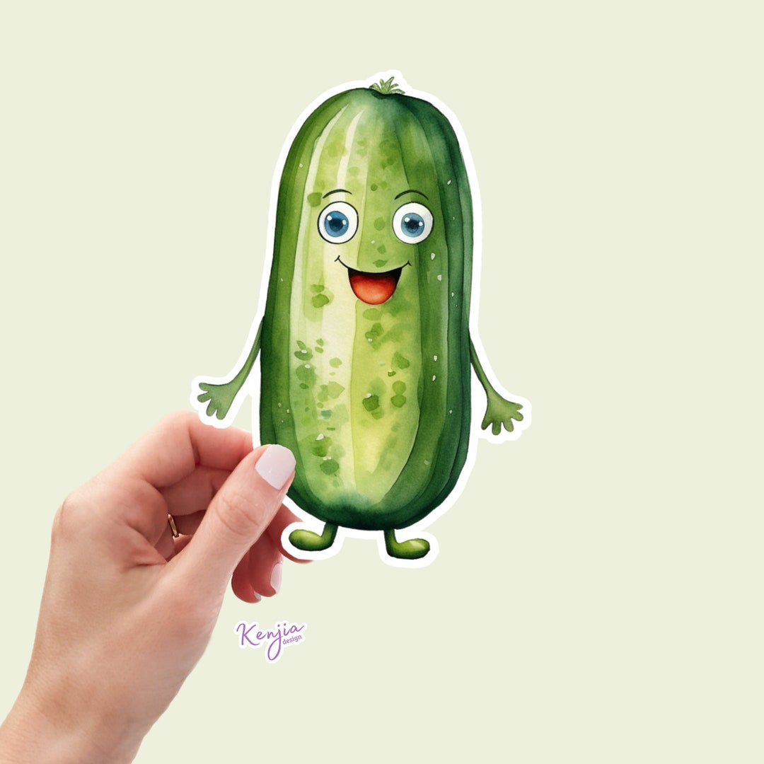 Cute Handmade Pickle Sticker and Magnet, Watercolor Style, Waterproof ...