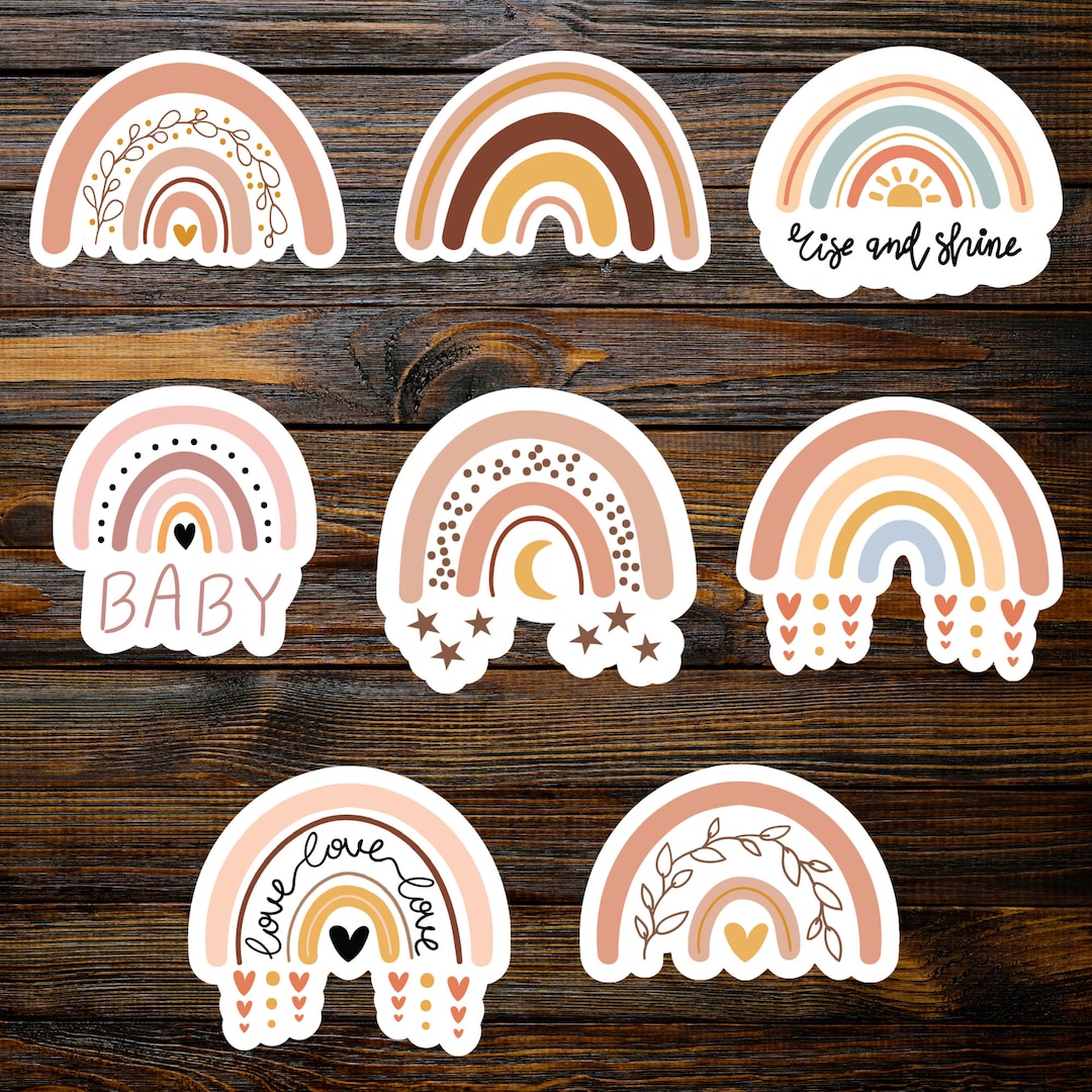 8 Pcs Sticker Pack Boho Rainbow, Positive Quote, Handmade Cute Vinyl ...
