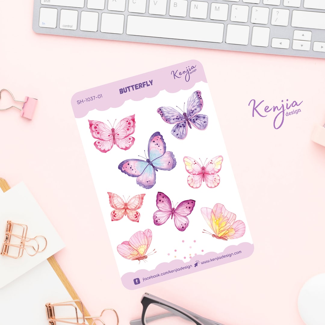 Pink Watercolor Butterfly Stickers Sheet / Sticker Sheet, Handmade Cute ...