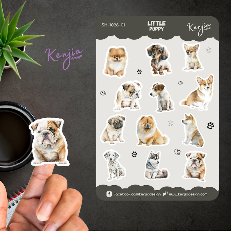 Little Puppy Dog Sticker Sheet, Handmade Cute Vinyl Sticker for Gift ...