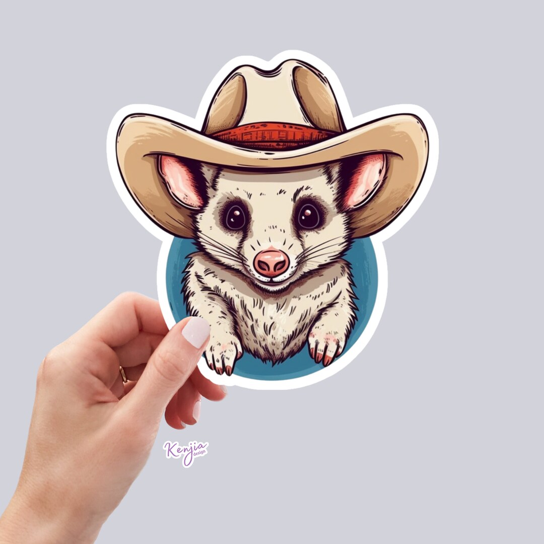 Cute Cowboy Possum Stickers and Magnet, Waterproof Vinyl Sticker Gifts ...