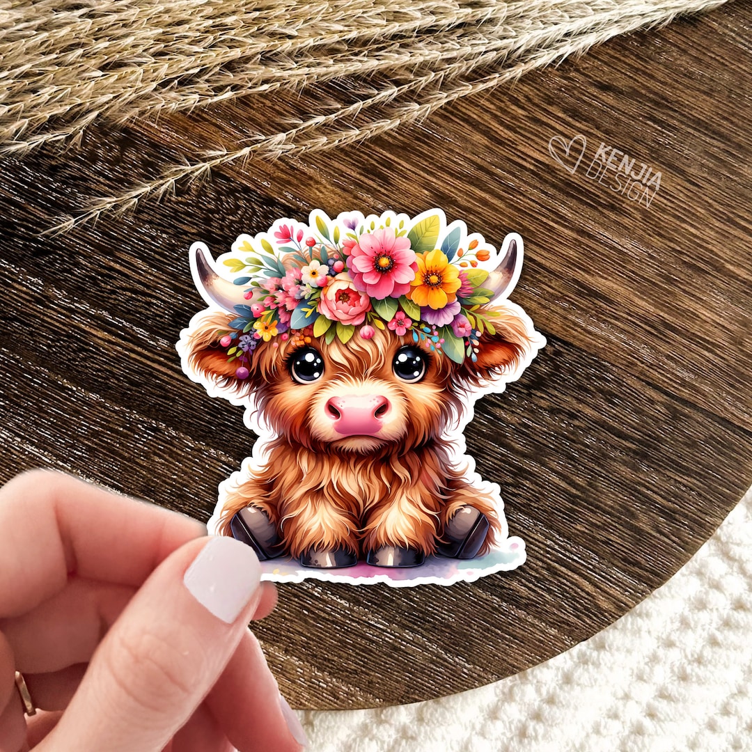 Cute Baby Highland Cow Stickers / Floral Farm Animal Lover / Cute ...