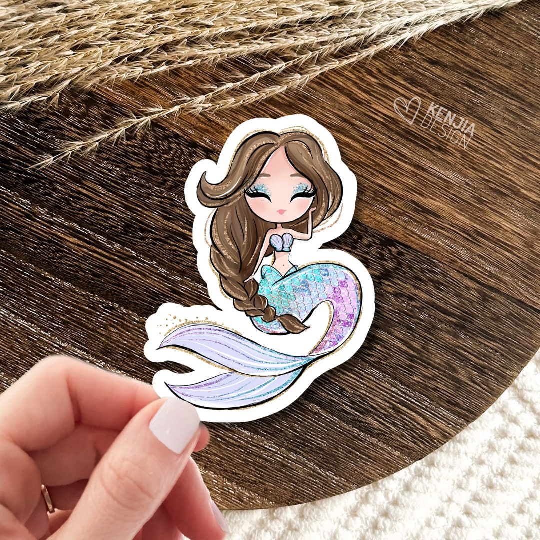 Cute Mermaid Stickers & Magnets / Brown Hair / Waterproof Dishwasher ...