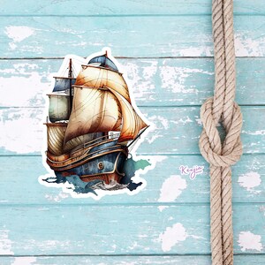 Vintage Ship Sticker and Magnet With Watercolor Effect in Vinyl ...