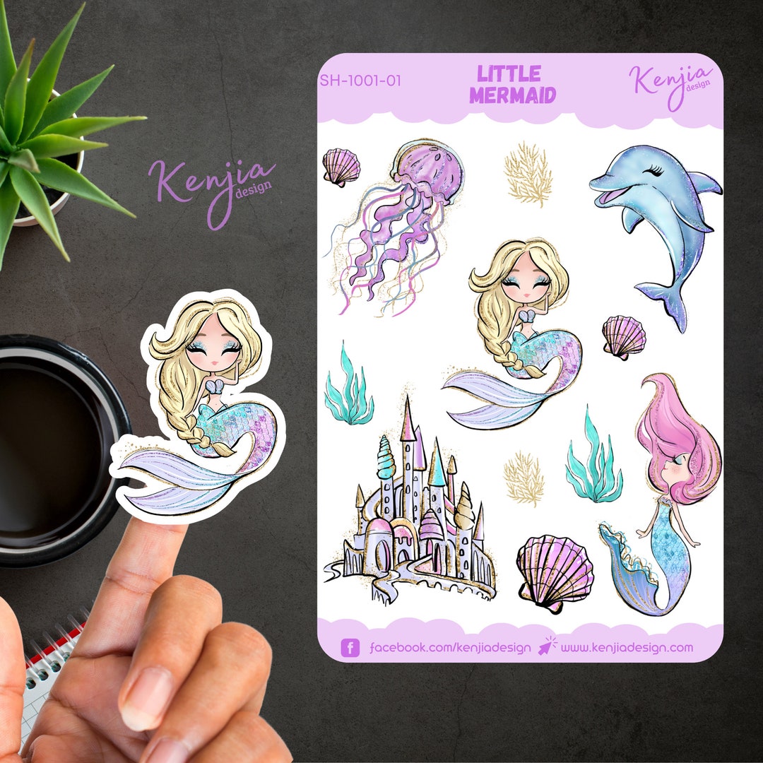 Beautiful Mermaid Sticker Sheet With Jellyfish Sea, Handmade Cute Vinyl ...