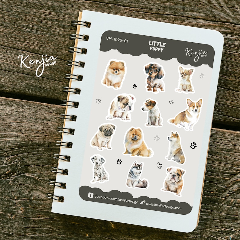 Little Puppy Dog Sticker Sheet, Handmade Cute Vinyl Sticker for Gift ...