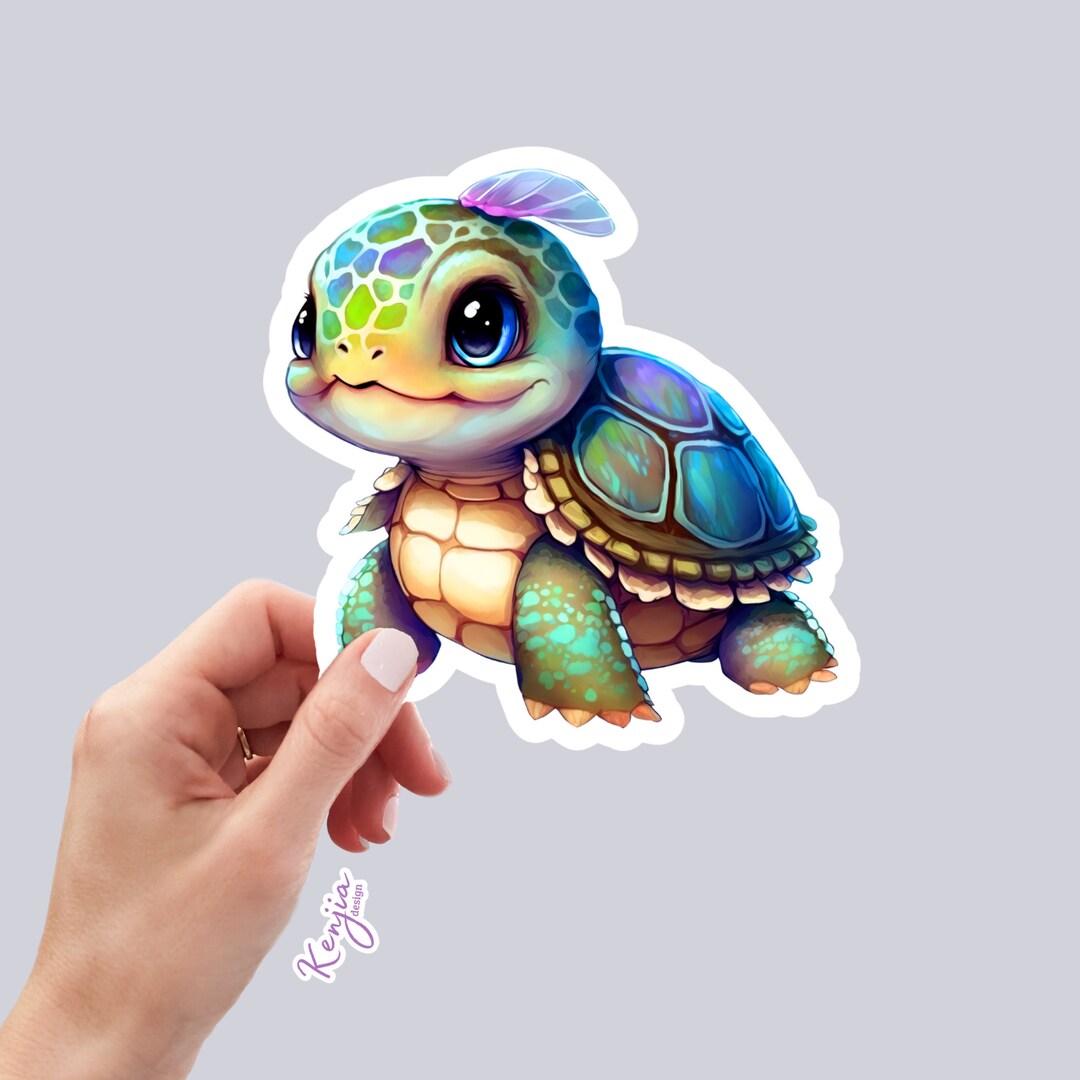 Baby Turtle Sticker With Watercolor Effect, Handmade Waterproof and ...