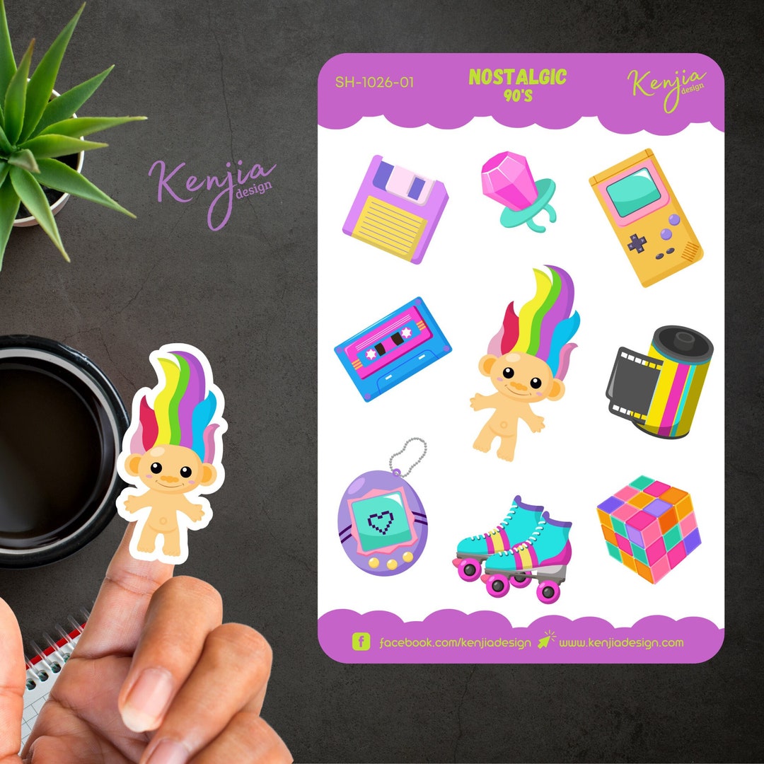 Nostalgic 90's Retro Sticker Sheet, Handmade Cute Vinyl Sticker for ...