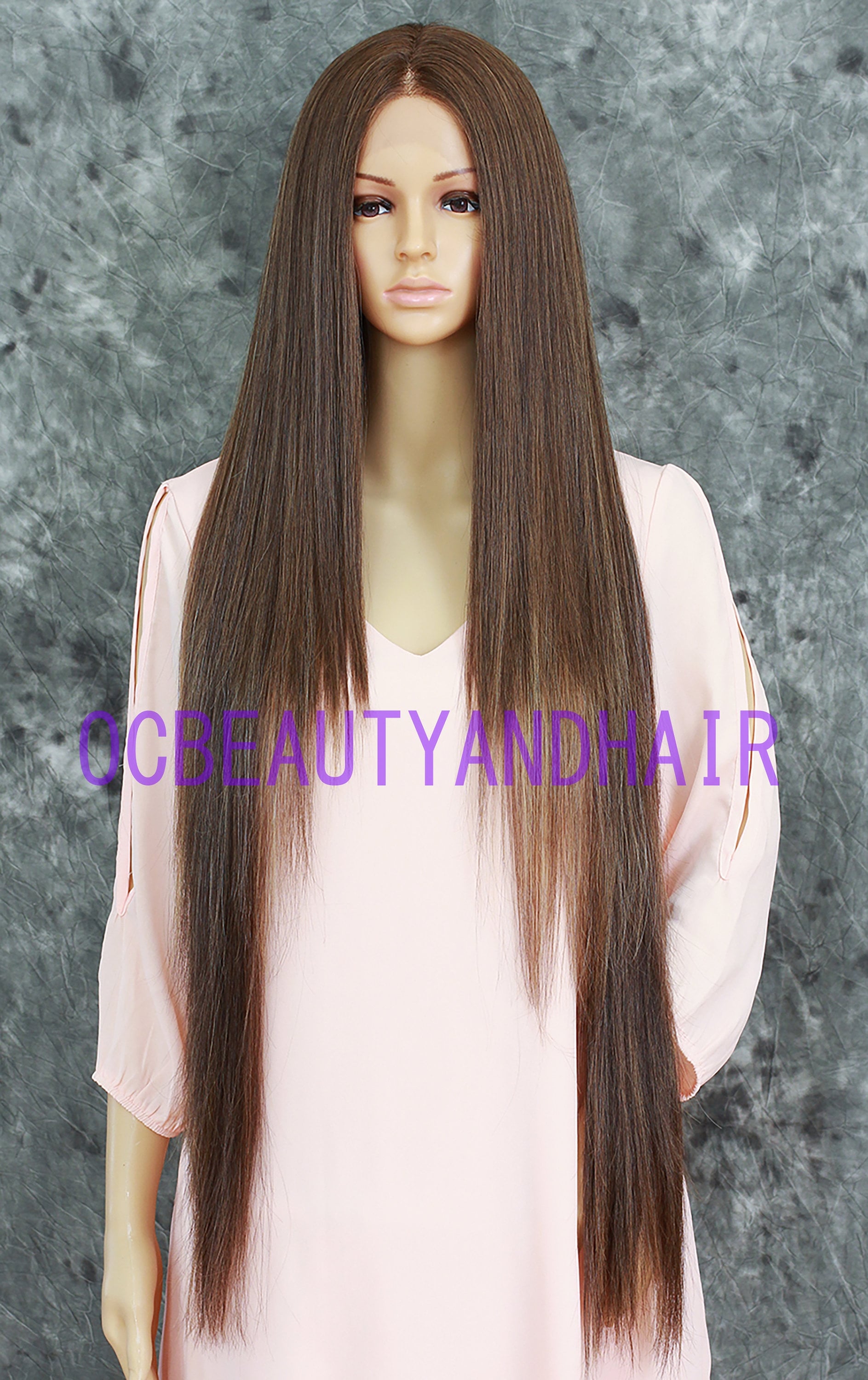Human Hair Blend Extra Long Layered Flat Straight Heat Safe Lace Front ...