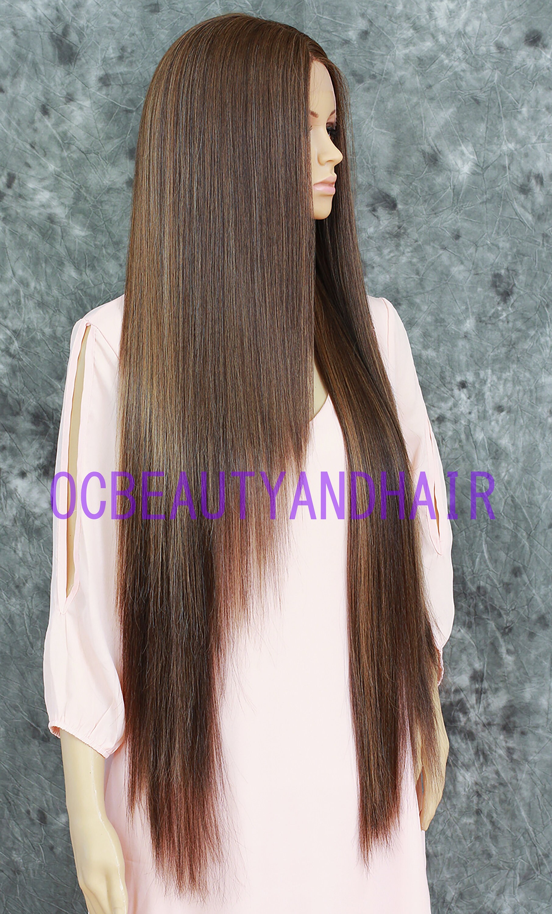 Human Hair Blend Extra Long Layered Flat Straight Heat Safe Lace Front ...