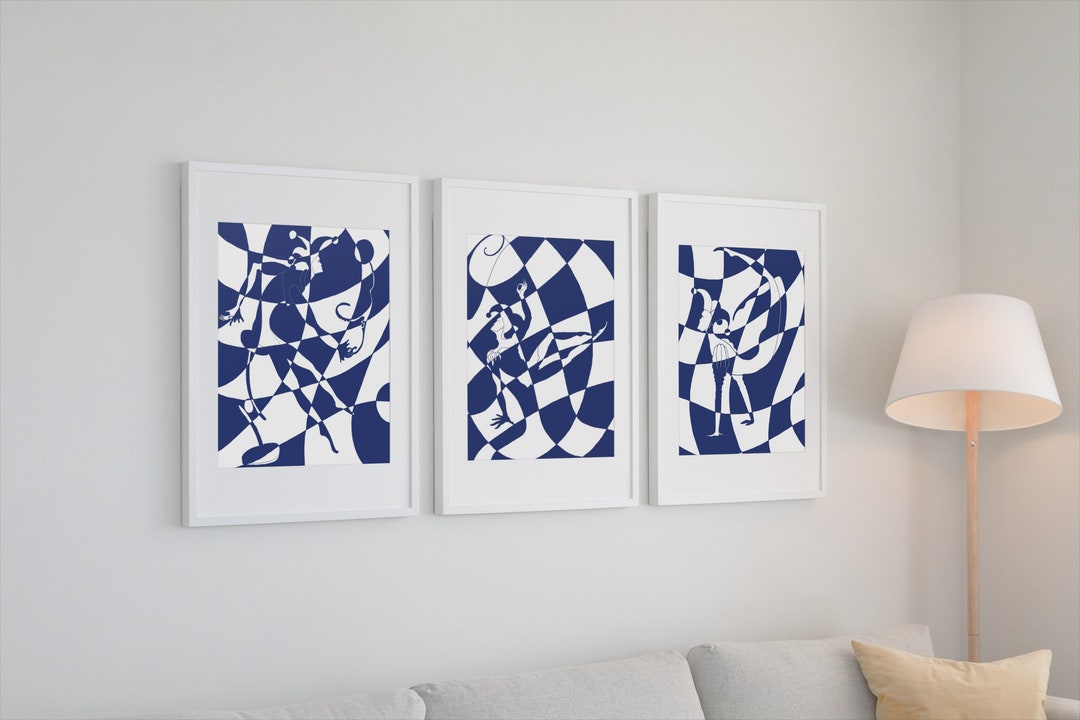 Set of 3, Instant Download Checker Wave Clown Printable Wall Art, Wall ...