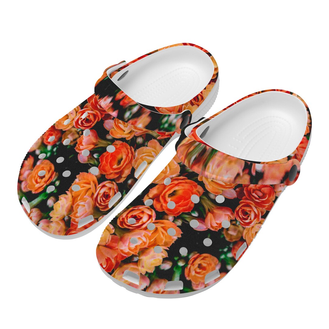 Floral Print Clogs, Autumn Flower Design Shoes for Women, Lightweight ...