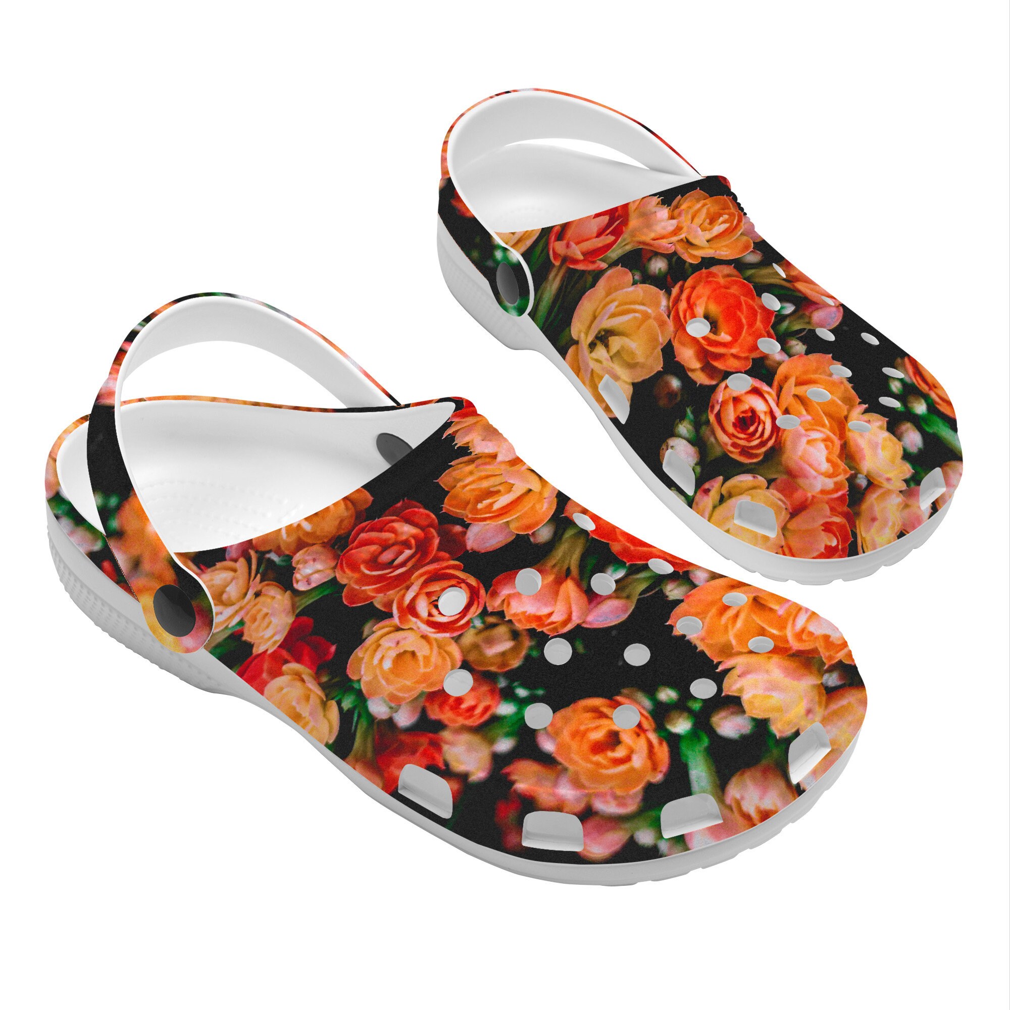 Floral Print Clogs, Autumn Flower Design Shoes for Women, Lightweight ...