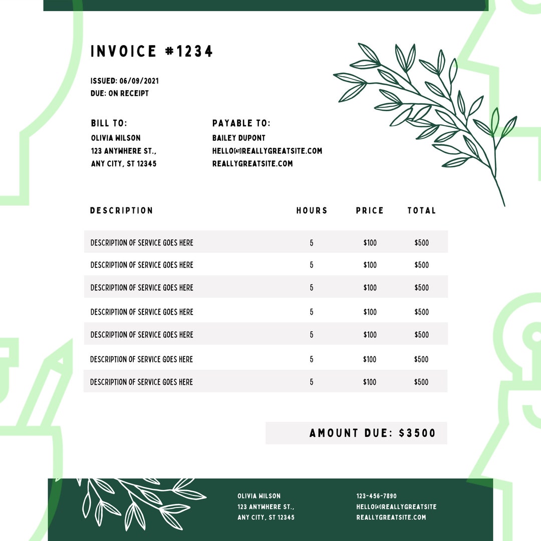 Editable Invoice Template, Custom Order Form, PDF, Small Business ...