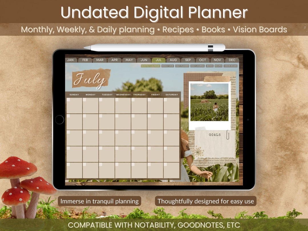 Cozy Forest Undated Digital Planner • Monthly Calendar • Weekly/daily ...