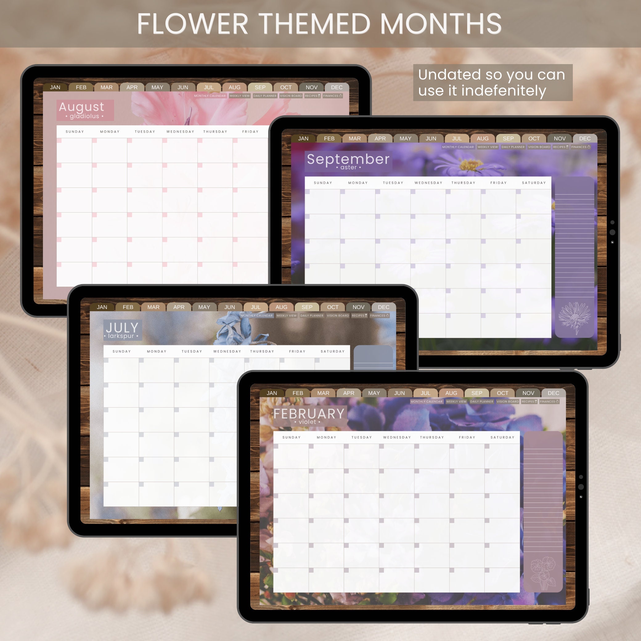 Undated Digital Planner • Aesthetic Flower Cottagecore iPad Planner ...