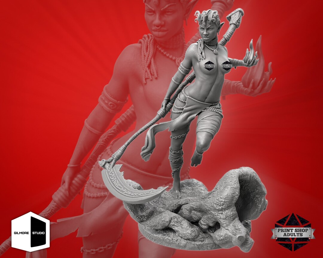 Demonic Fire Mage Miniature | Demonic Scythe Girl Miniature | SFW / NSFW Figure | 75 Mm - Etsy