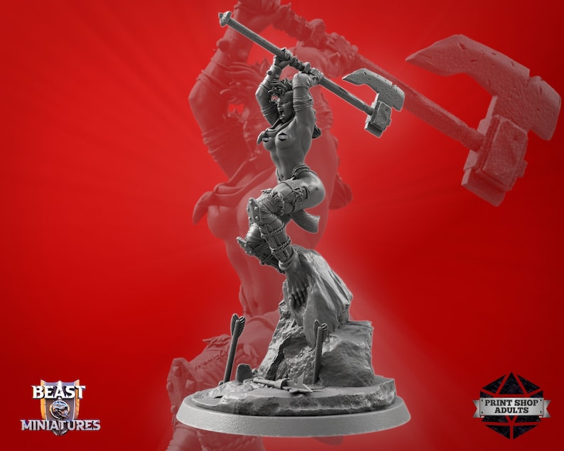 Leaping Orc Barbarian Miniature Nude Female Orc Miniature Nsfw Figure 75mm Etsy