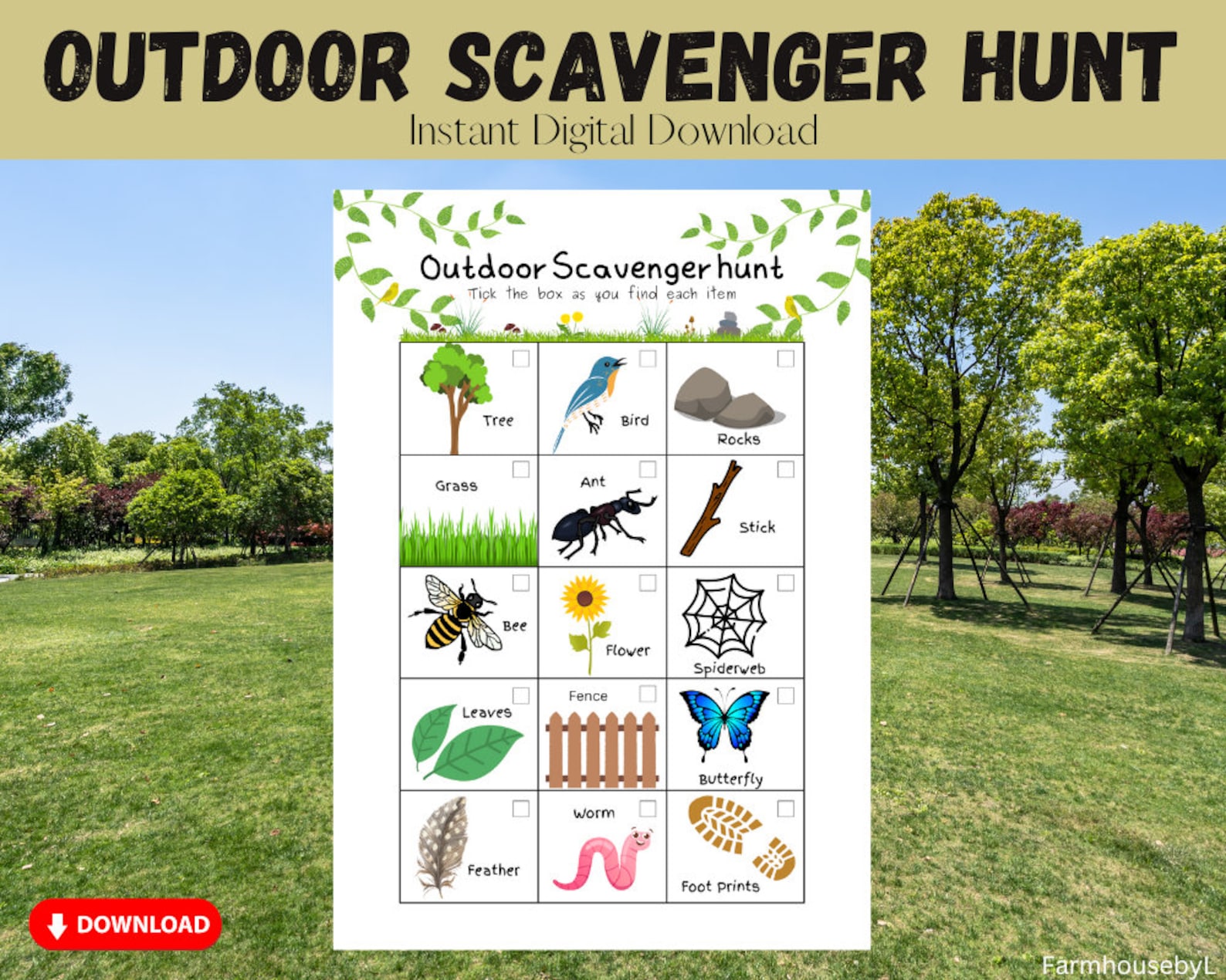 Outdoor Scavenger Hunt for Kids, Kids Scavenger Hunt, Outdoor ...