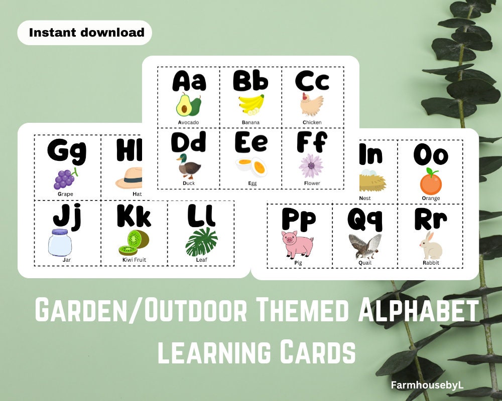 Alphabet Flash Cards Garden/outdoor Themed, Preschool - Kindergarten ...