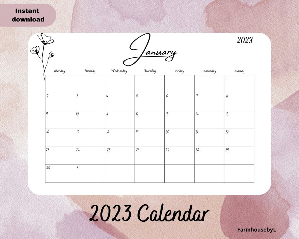 2023 Elegant Calendar, Printable Calendar, 2023 Planning, Minimalist ...