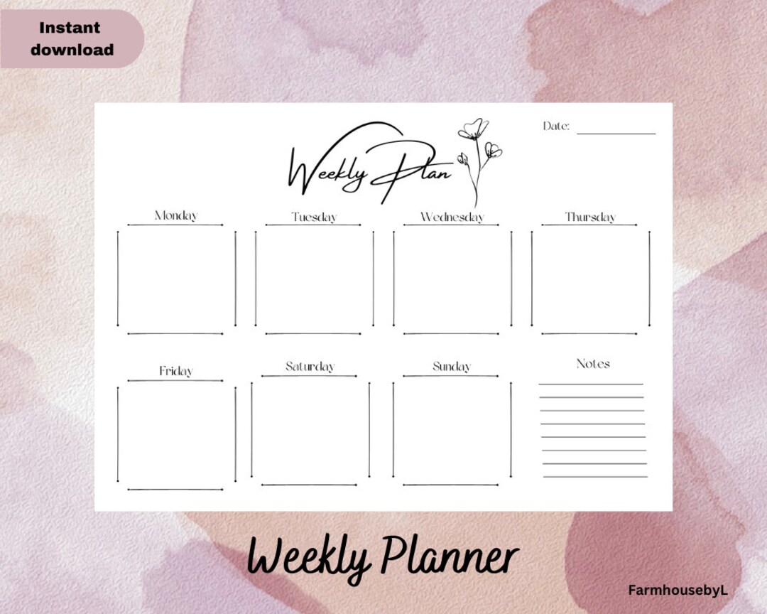 Weekly Planner, Weekly Tracker, Simple Planner, Weekly Schedule ...