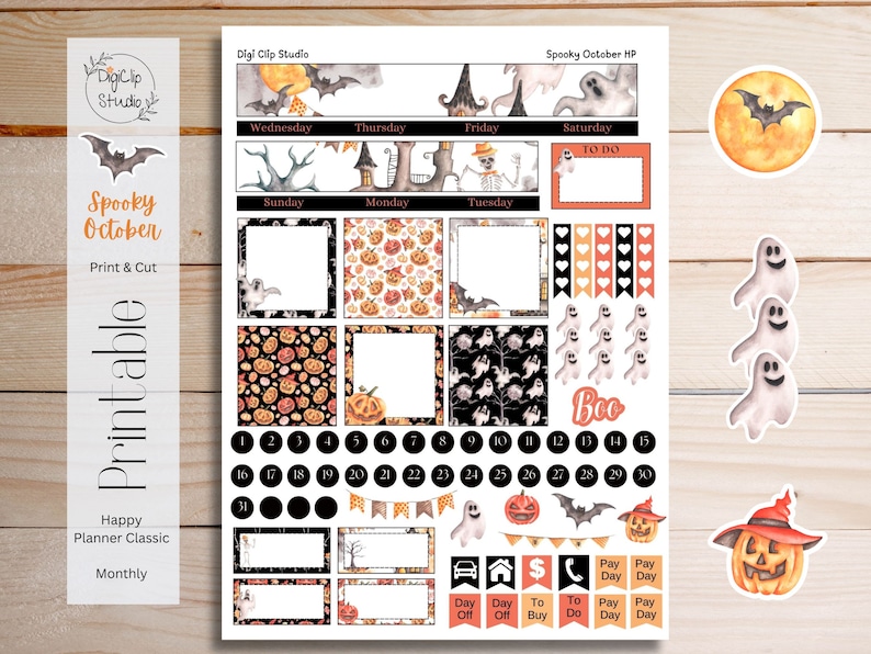 Spooky October Happy Planner Stickers Classic Monthly Kit Printable ...