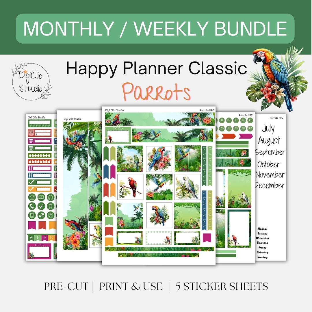 Parrots in Jungle Happy Planner Classic Monthly & Weekly Bundle ...