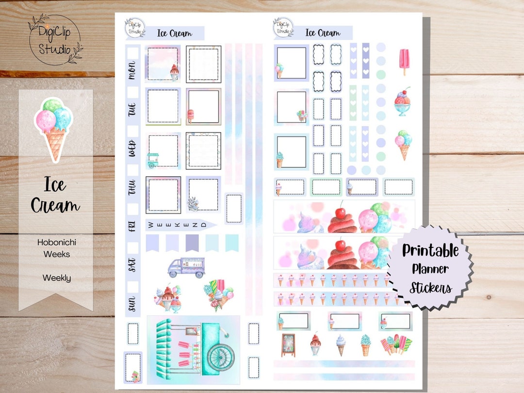 Ice Cream, Hobonichi Stickers Weeks Weekly Sticker Kit, Printable ...