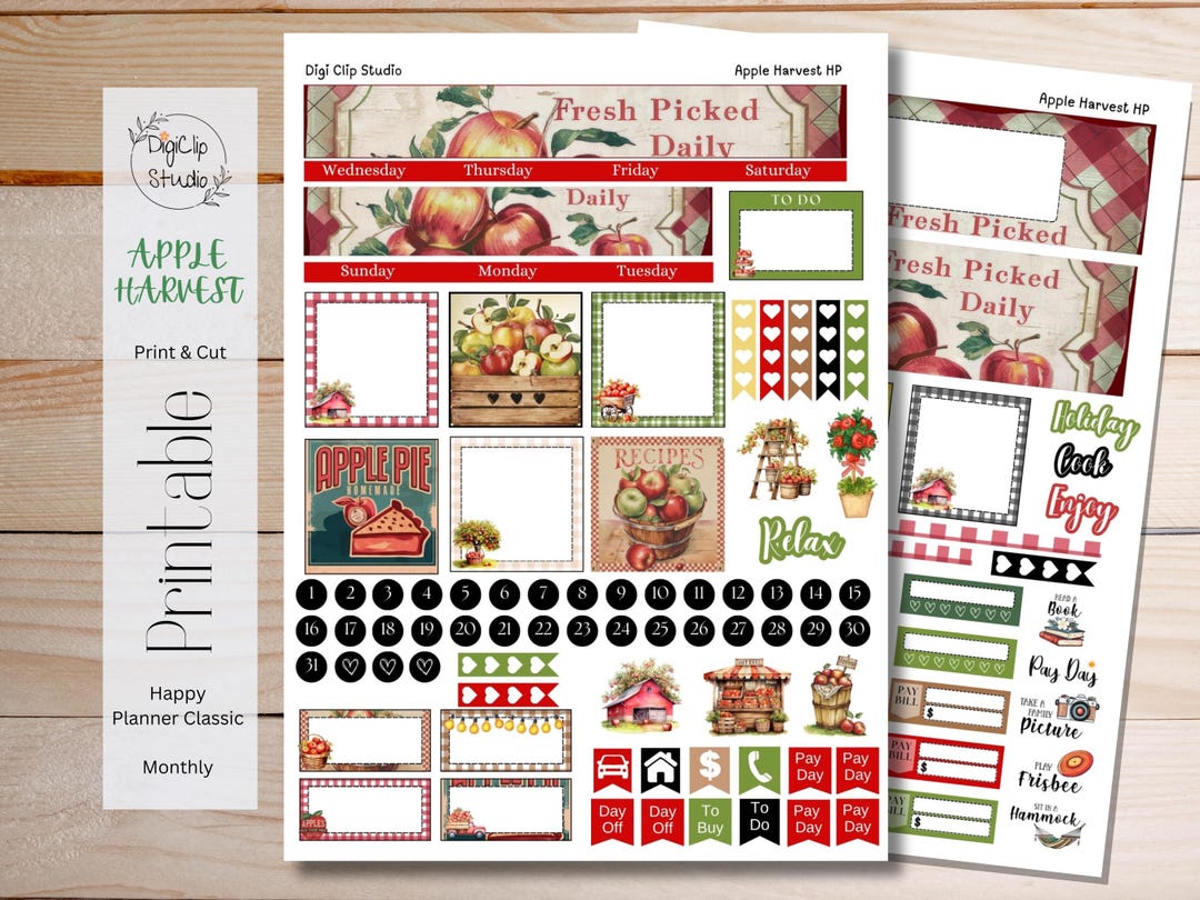 Apple Harvest Happy Planner Stickers Classic Monthly Kit Printable ...
