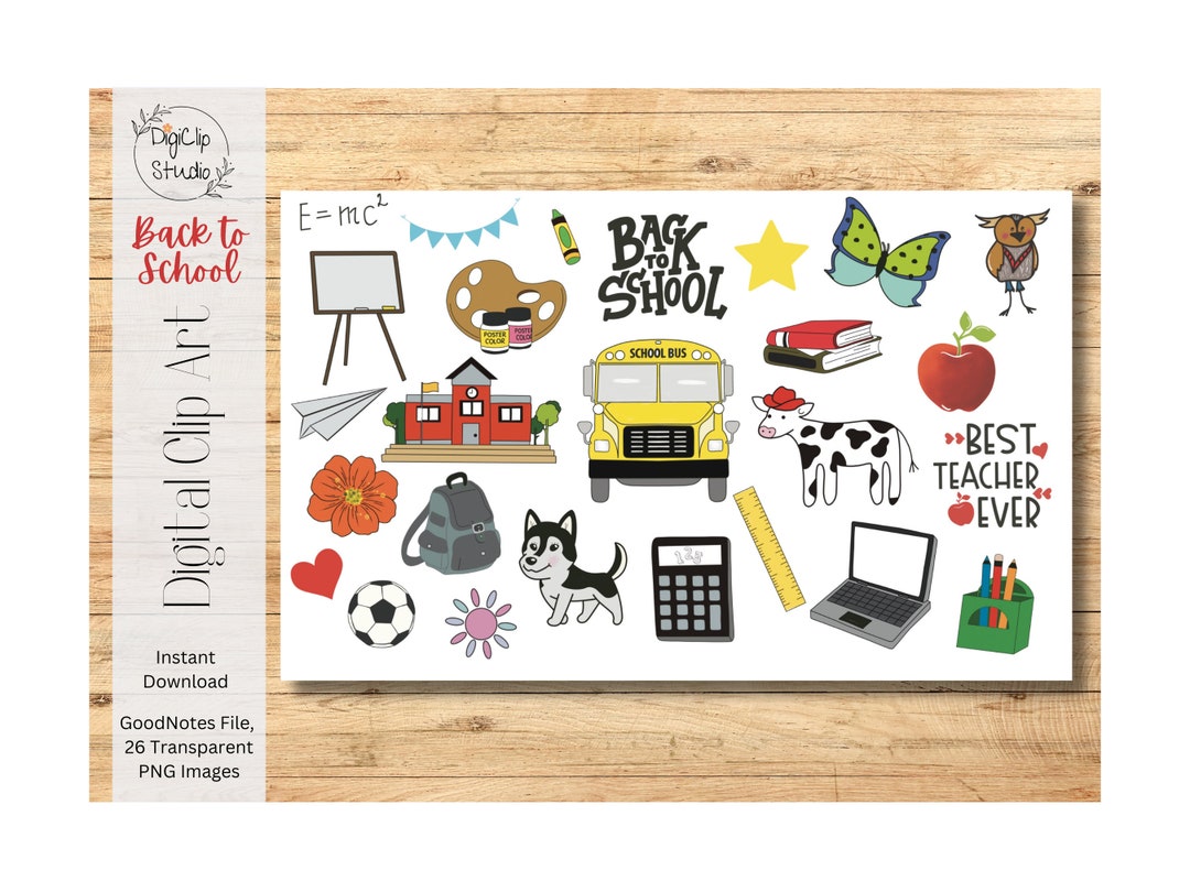 Back to School August Digital Clip Art, Goodnotes Clip Art, Digital ...