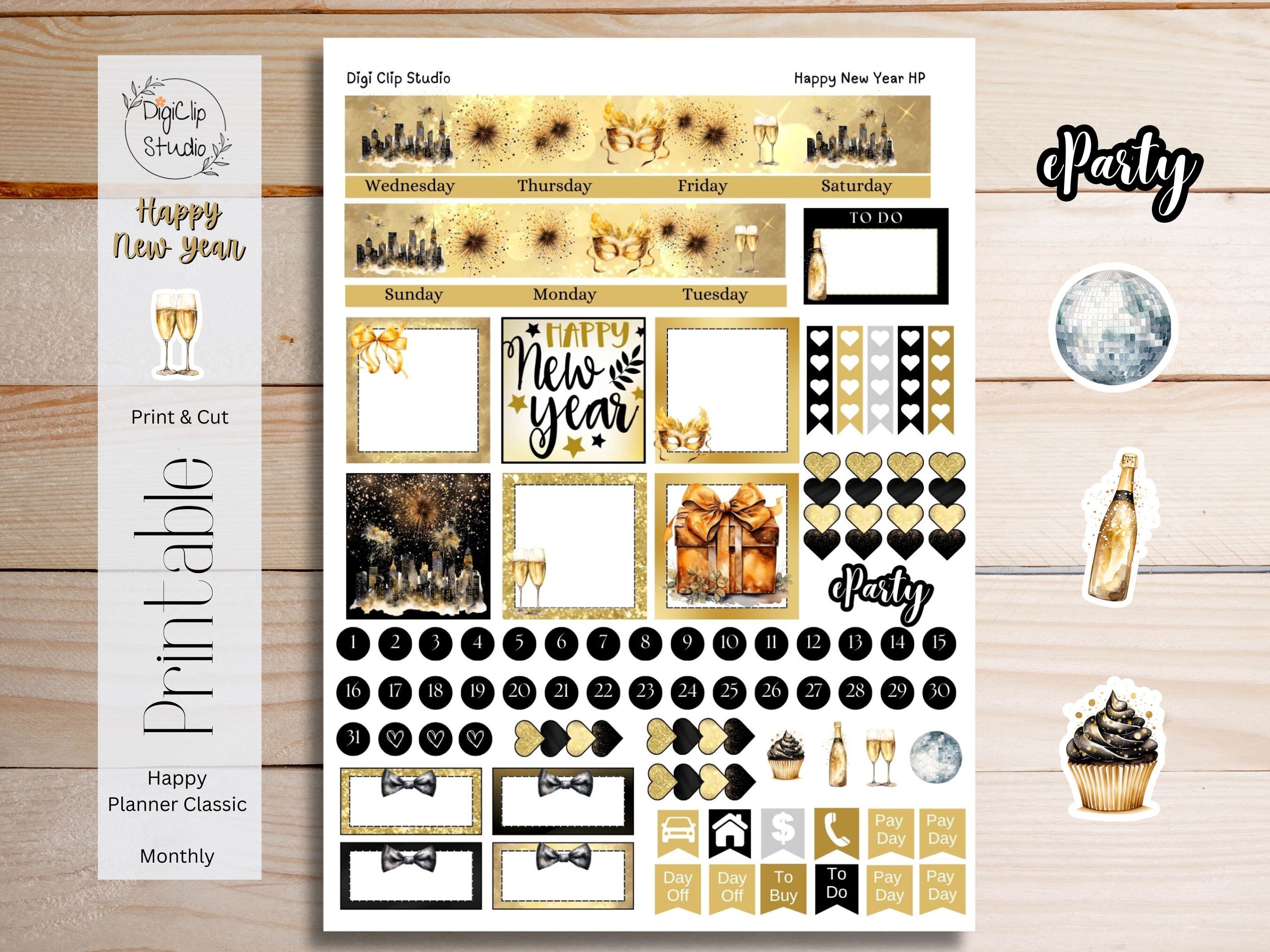 Happy New Year Happy Planner Stickers Classic Monthly Kit Printable ...