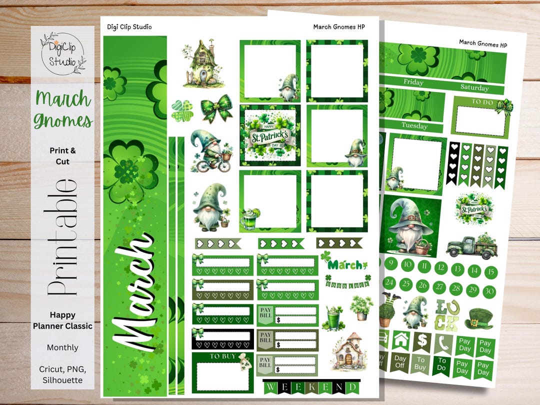 March Gnomes Happy Planner Stickers Classic Monthly Kit Printable ...