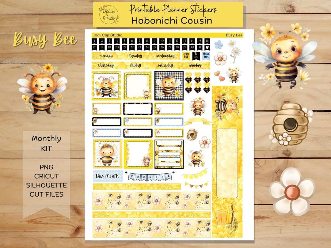 Busy Bee Hobonichi Cousin Sticker Kit, Monthly, Printable Planner ...