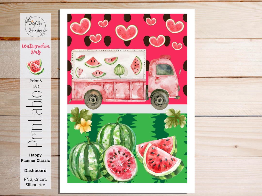 Watermelon Day Happy Planner Dashboard Classic Printable Pre Cut, PNG ...