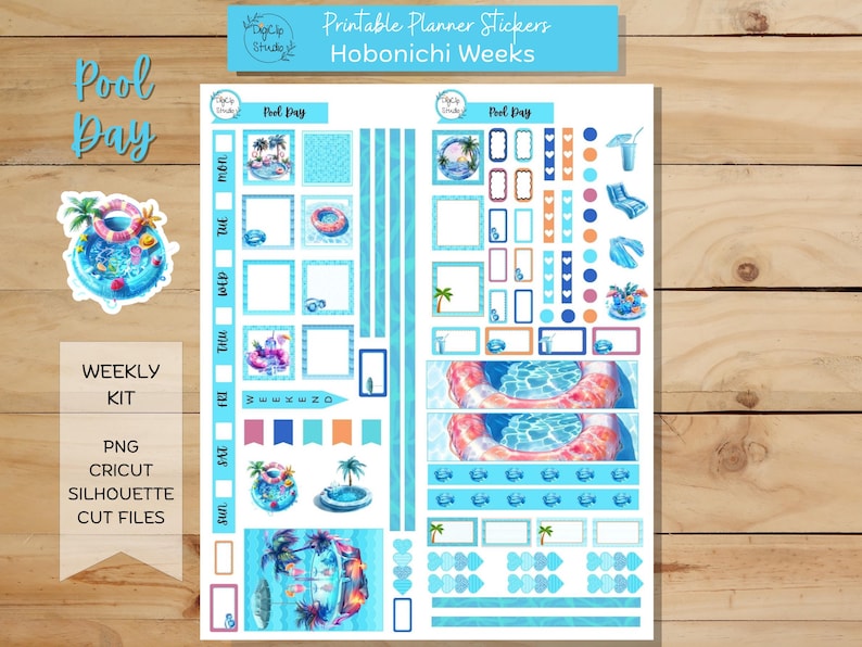 Pool Day, Hobonichi Weeks Weekly Sticker Kit, Printable Planner ...