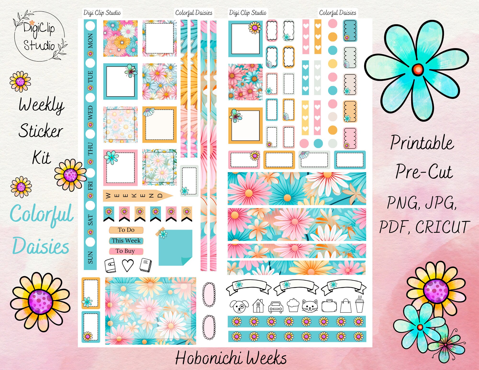 Daisies Hobonichi Stickers Printable Weeks Weekly Sticker Kit, Planner ...