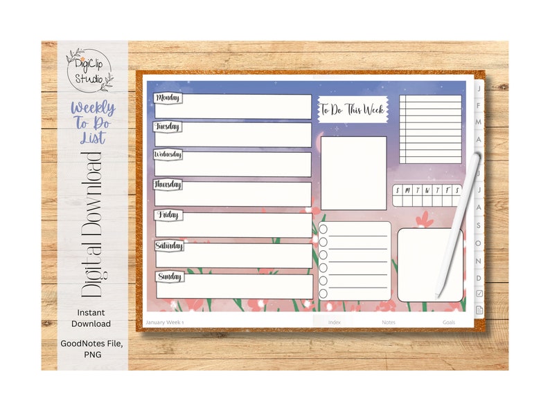 Goodnotes Digital Weekly to Do List | PNG | Floral Digital Planner ...
