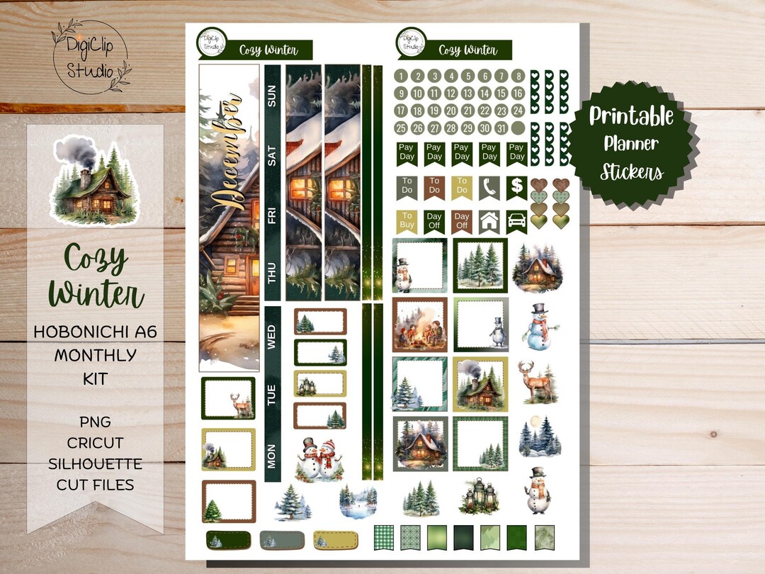 Cozy Winter Hobonichi Stickers A6 Monthly Sticker Kit, Printable ...