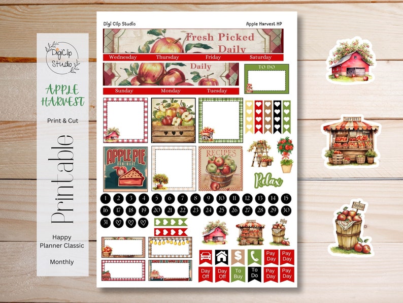 Apple Harvest Happy Planner Stickers Classic Monthly Kit Printable ...