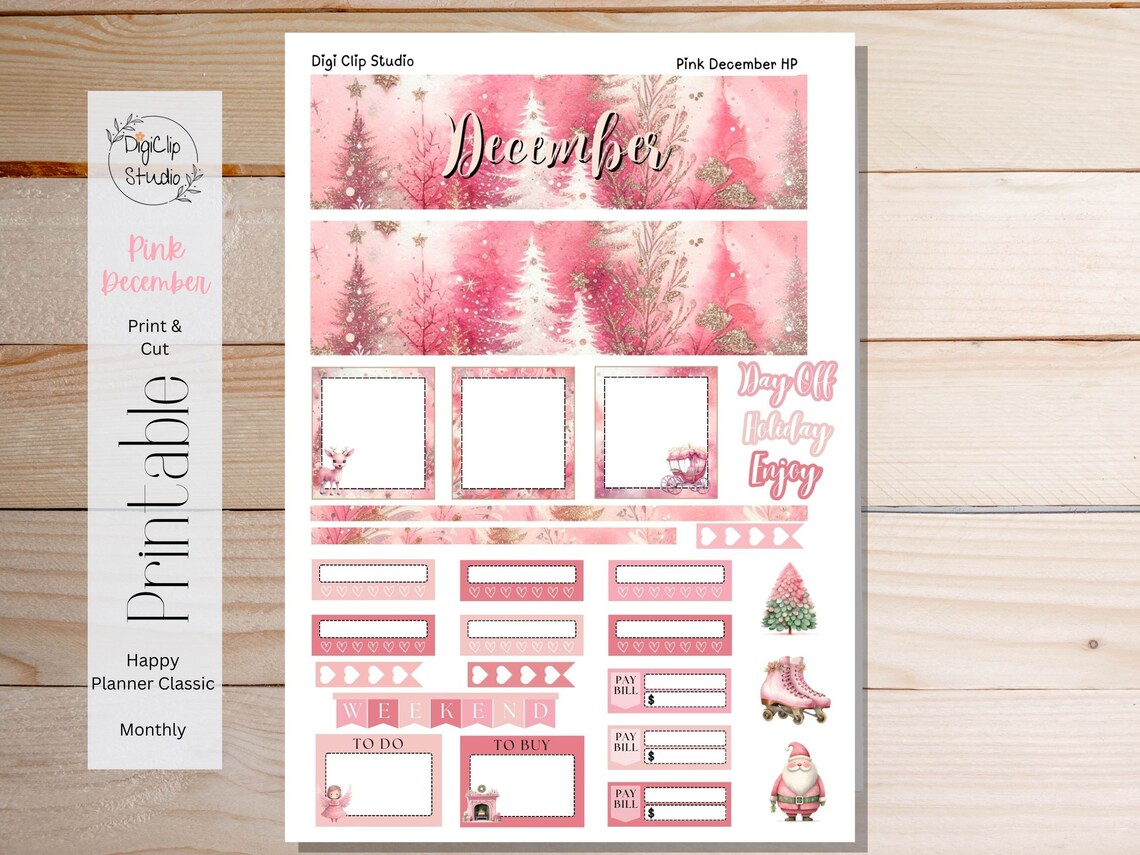Pink December Happy Planner Stickers Classic Monthly Kit Printable ...