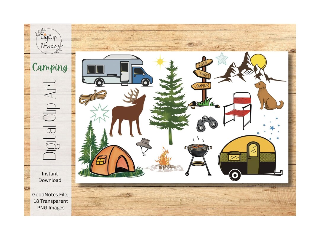 Camping Digital Clip Art, Goodnotes Clip Art, Digital Scrapbook ...